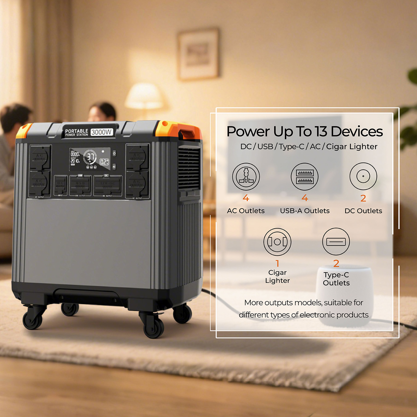 5376Wh Portable Power Station with Jump Starter Flashlight and Solar ...